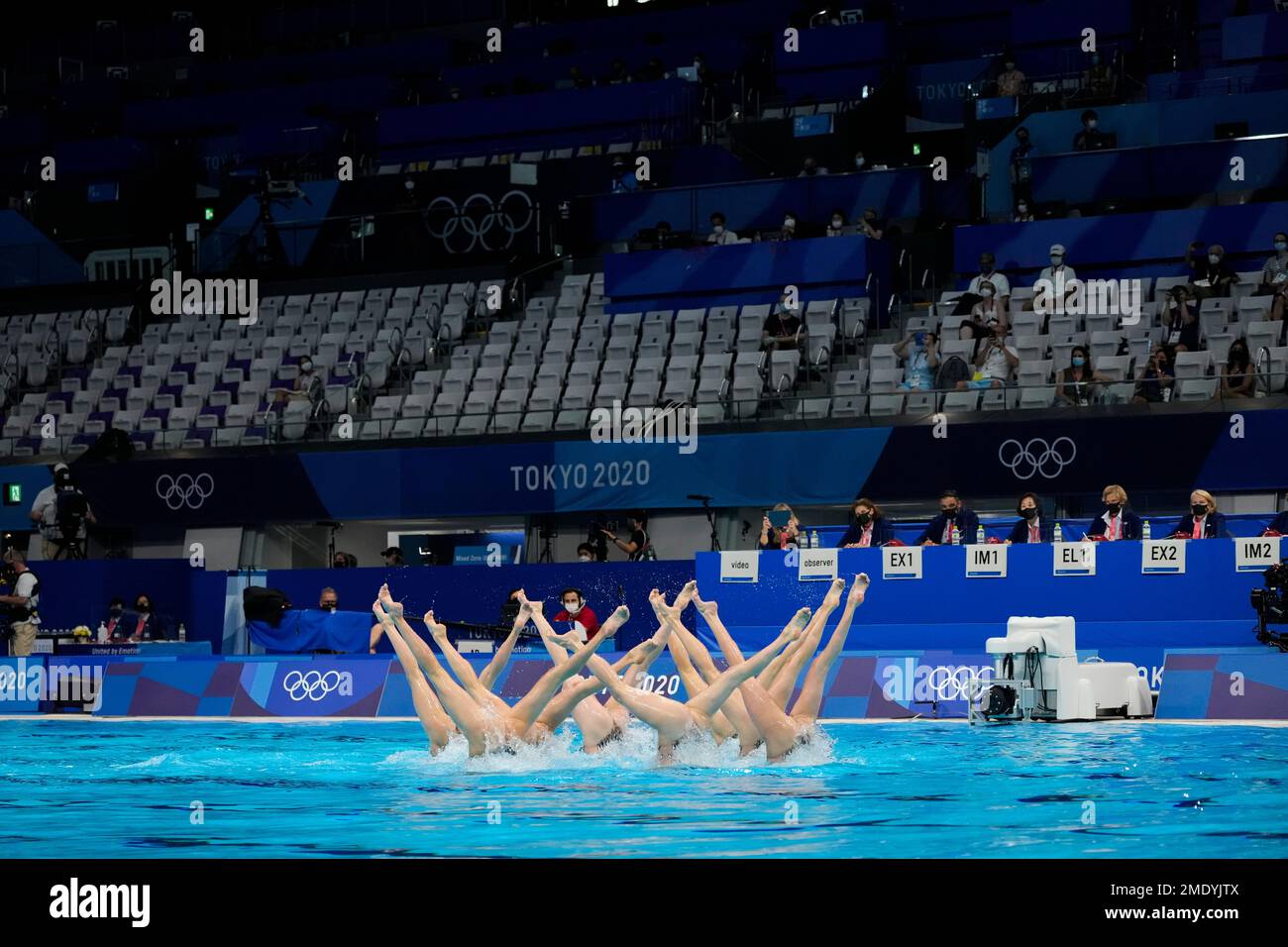 The Ukraine artistic swimming team competes during the team technical ...