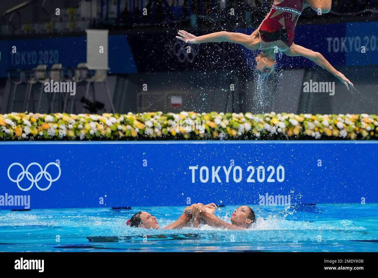 The Egypt artistic swimming team competes during the team technical ...