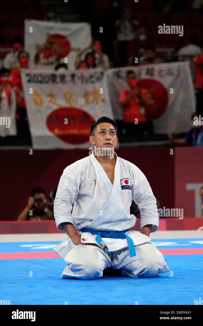 Ryo Kiyuna of Japan reacts after competing in his men's kata gold medal ...