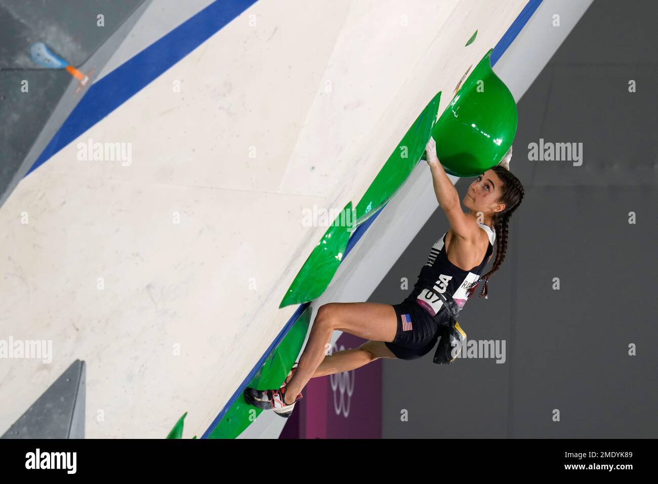 Brooke Raboutou, of the United States, competes during the bouldering ...