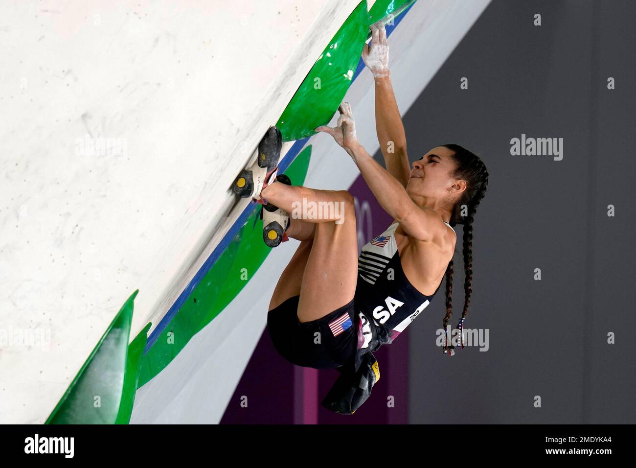 Brooke Raboutou, of the United States, competes during the bouldering ...
