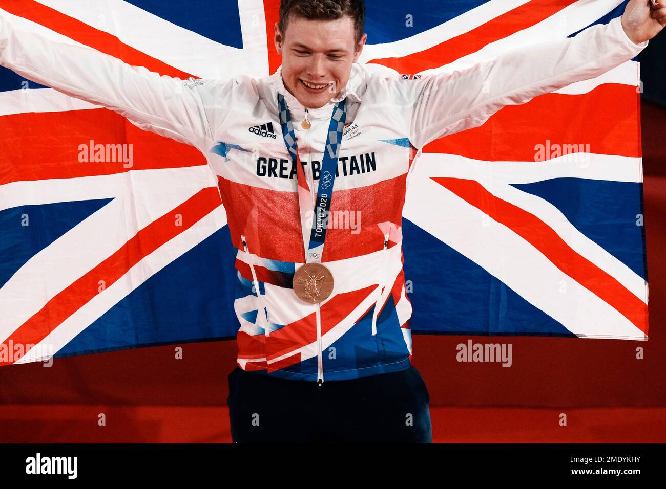 Bronze Medalist Jack Carlin of Team Britain participates in a medal ...