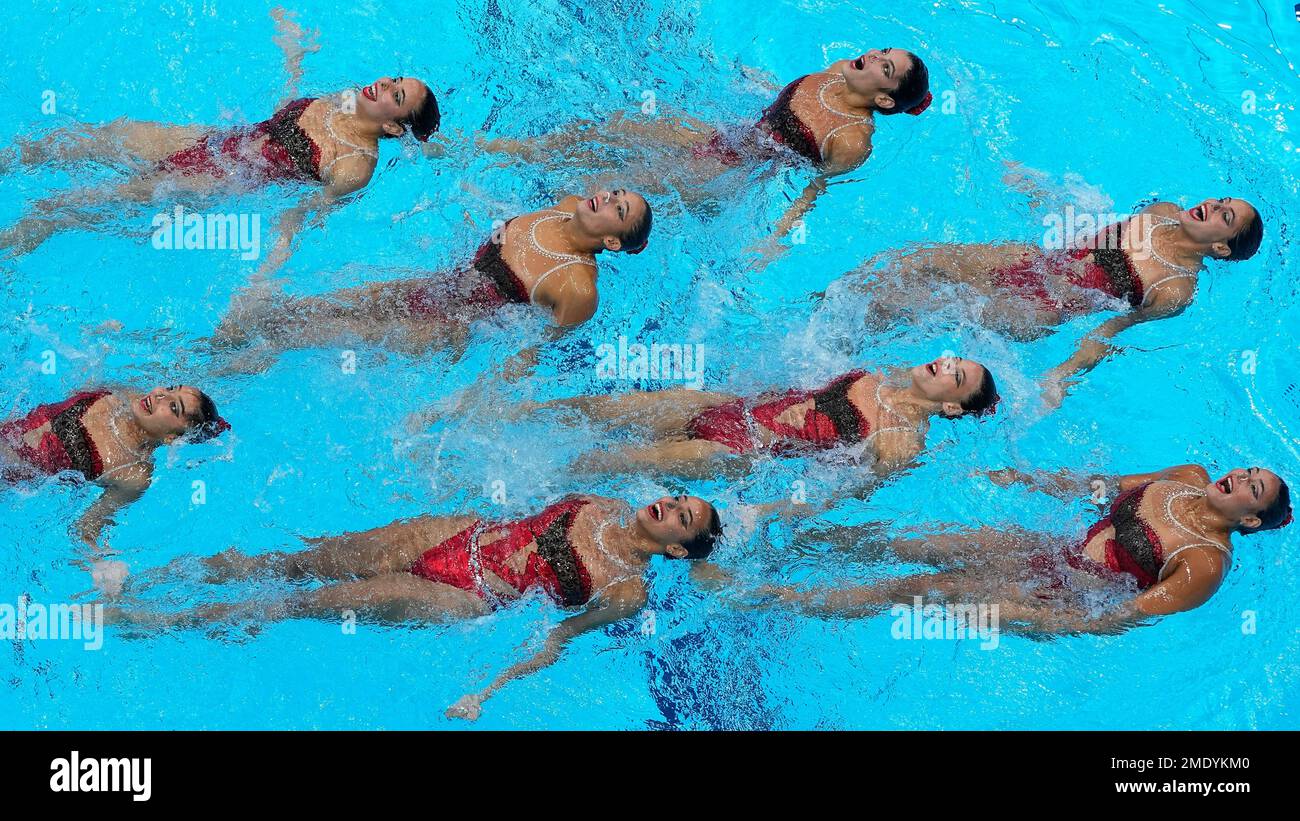 The Egypt artistic swimming team competes during the team technical ...