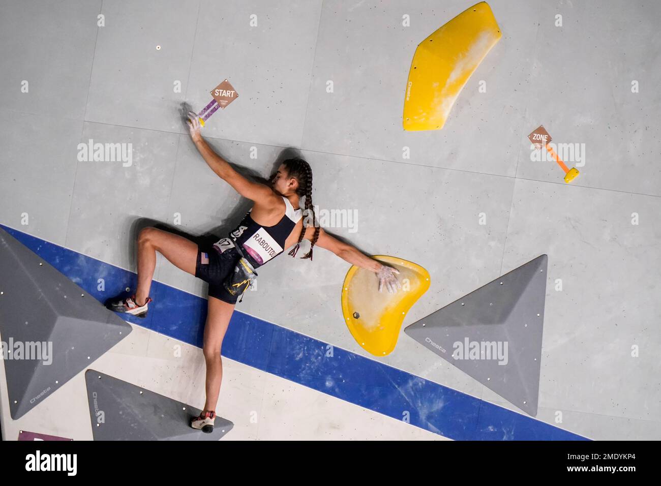 Brooke Raboutou, of the United States, competes during the bouldering ...