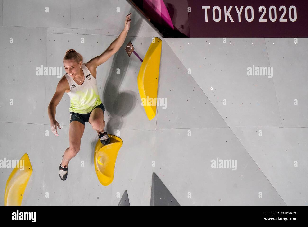Janja Garnbret Of Slovenia Competes During The Bouldering Portion Of