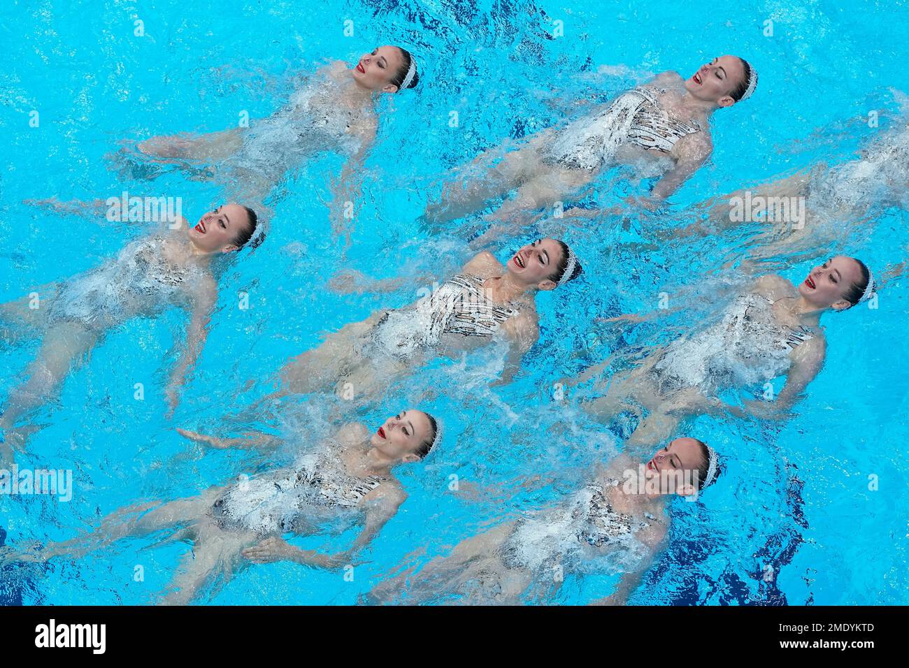 The Ukraine artistic swimming team competes during the team technical ...