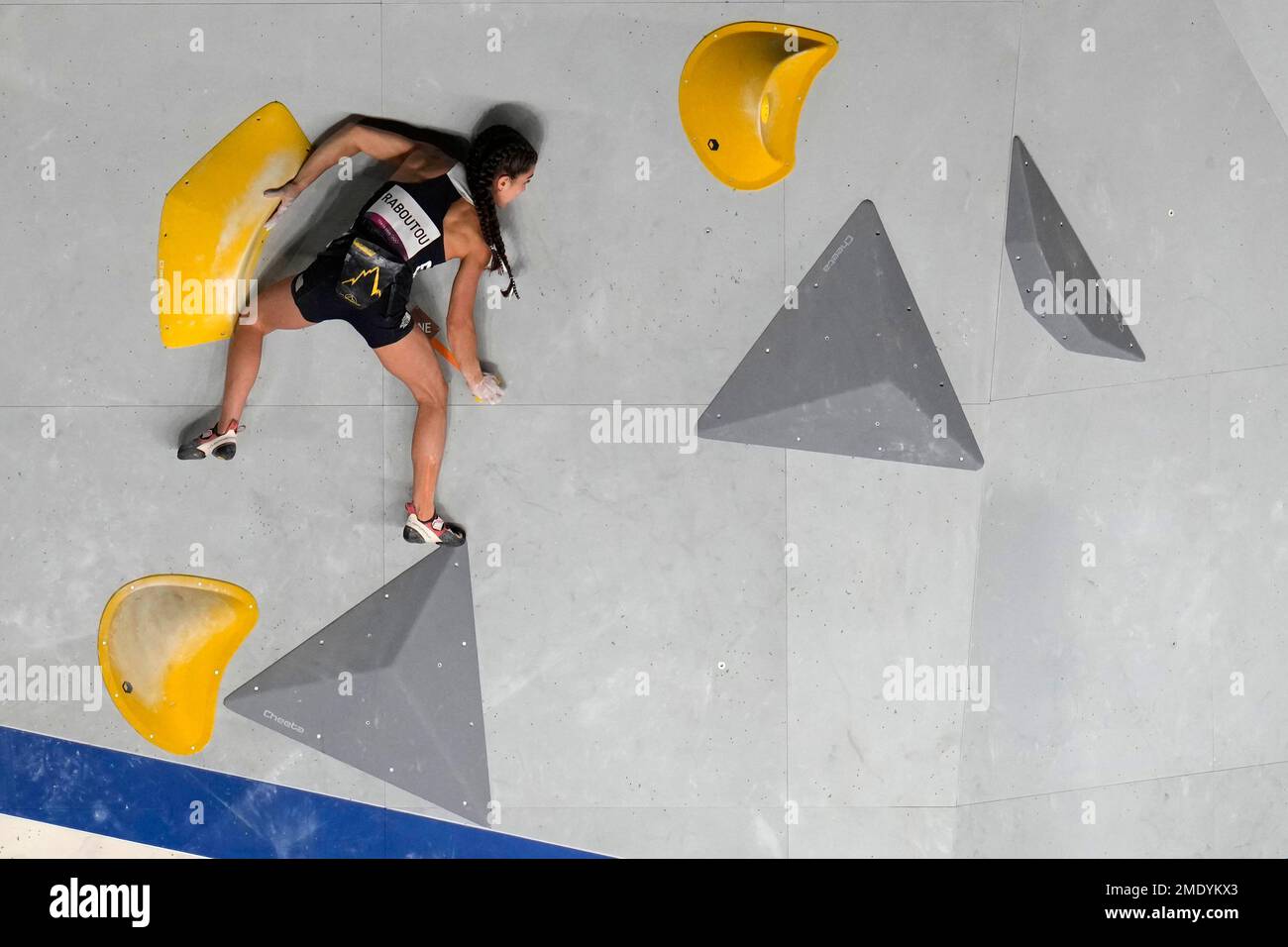 Brooke Raboutou, of the United States, competes during the bouldering ...