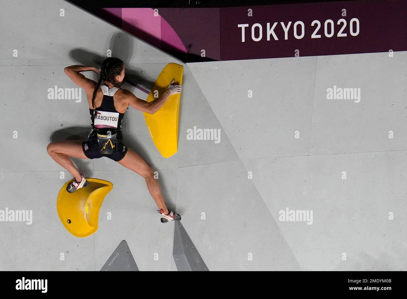 Brooke Raboutou, of the United States, competes during the bouldering ...