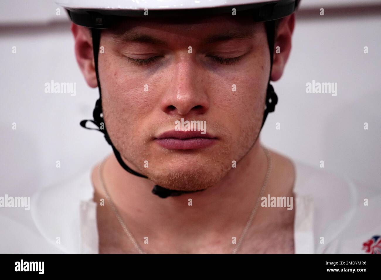 Jack Carlin of Team Britain concentrates before competing in the track ...