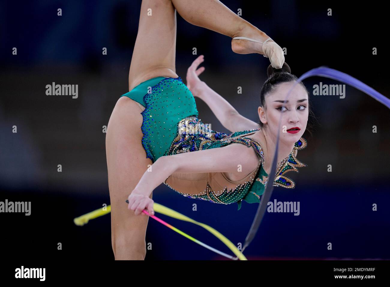 Alina Adilkhanova, of Kazakhstan, performs during the rhythmic ...