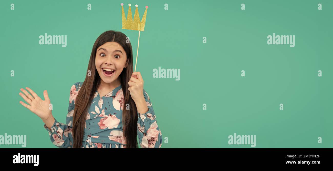 Happy surprise for princess. Surprised princess blue background. Funny ...