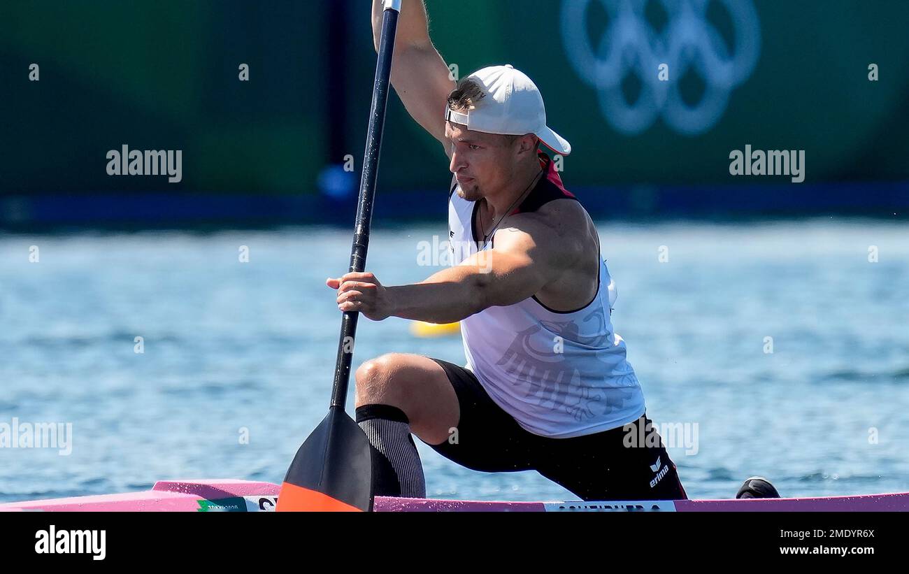 Conrad-Robin Scheibner of Germany competes in the men's canoe single ...