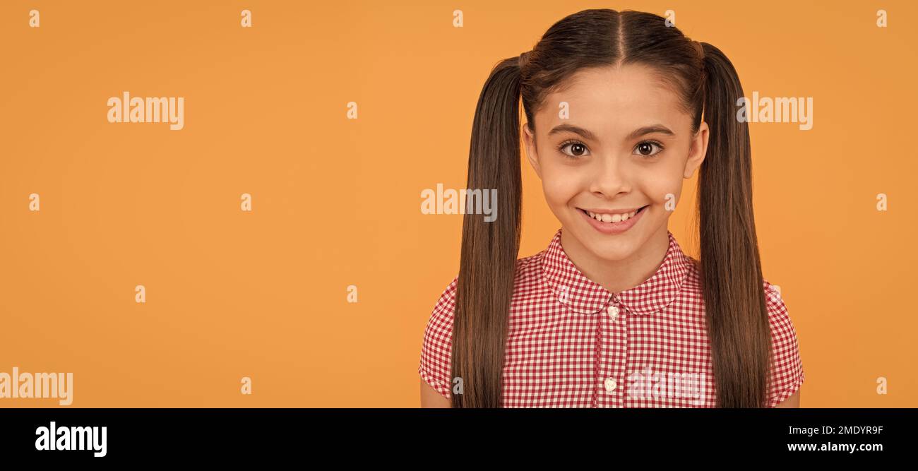 Bring inner beauty out. Happy girl portrait orange background. Child ...