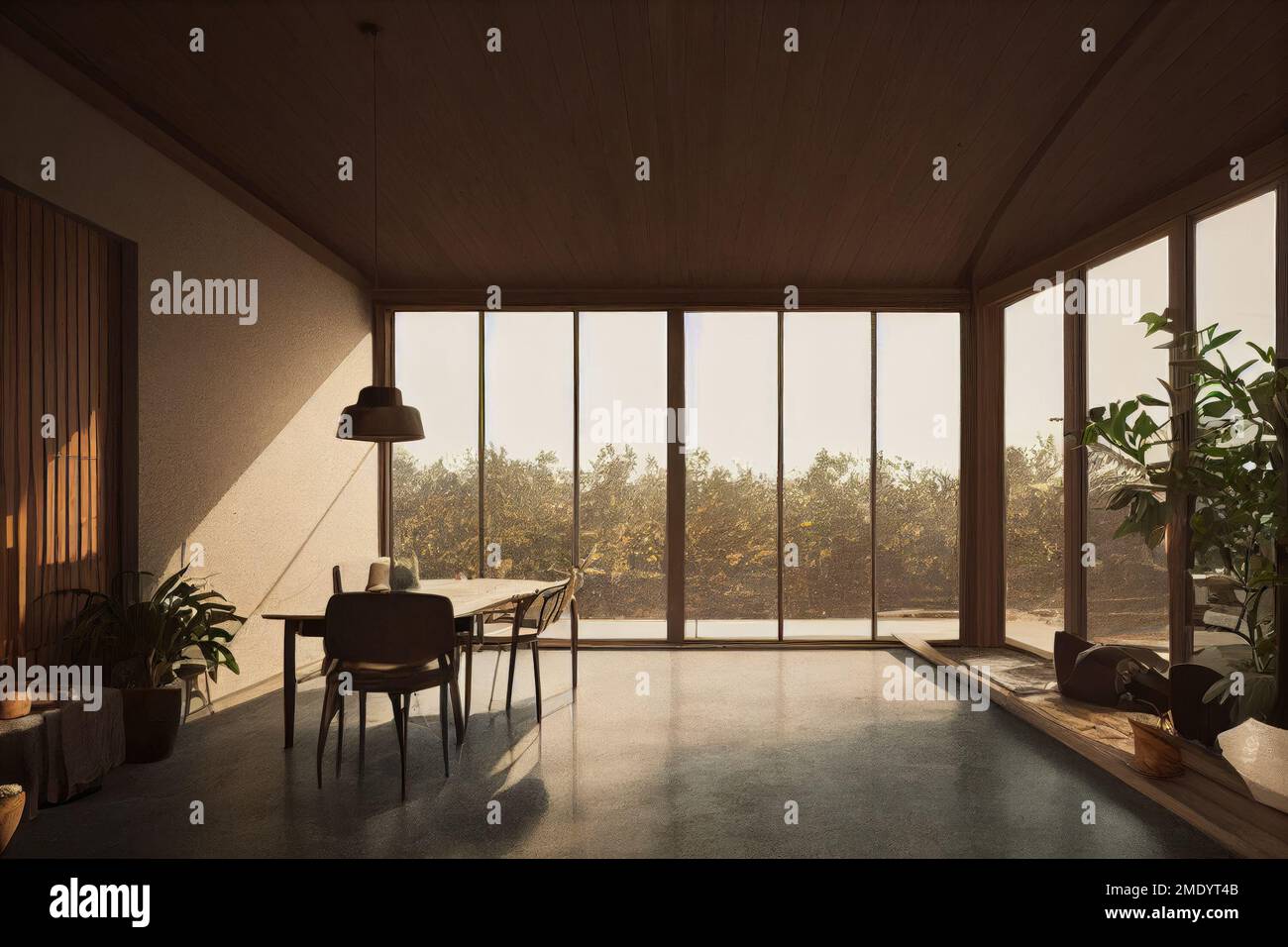 Tulum Style Modern Dining Interior with Vertical Modern Floor to ...