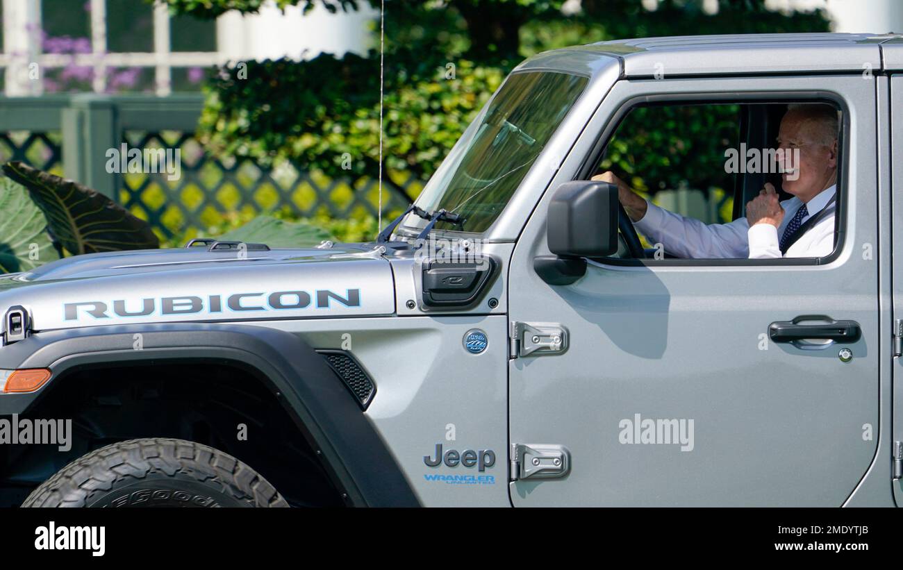 President Joe Biden drives a Jeep Wrangler 4xe Rubicon on the South ...