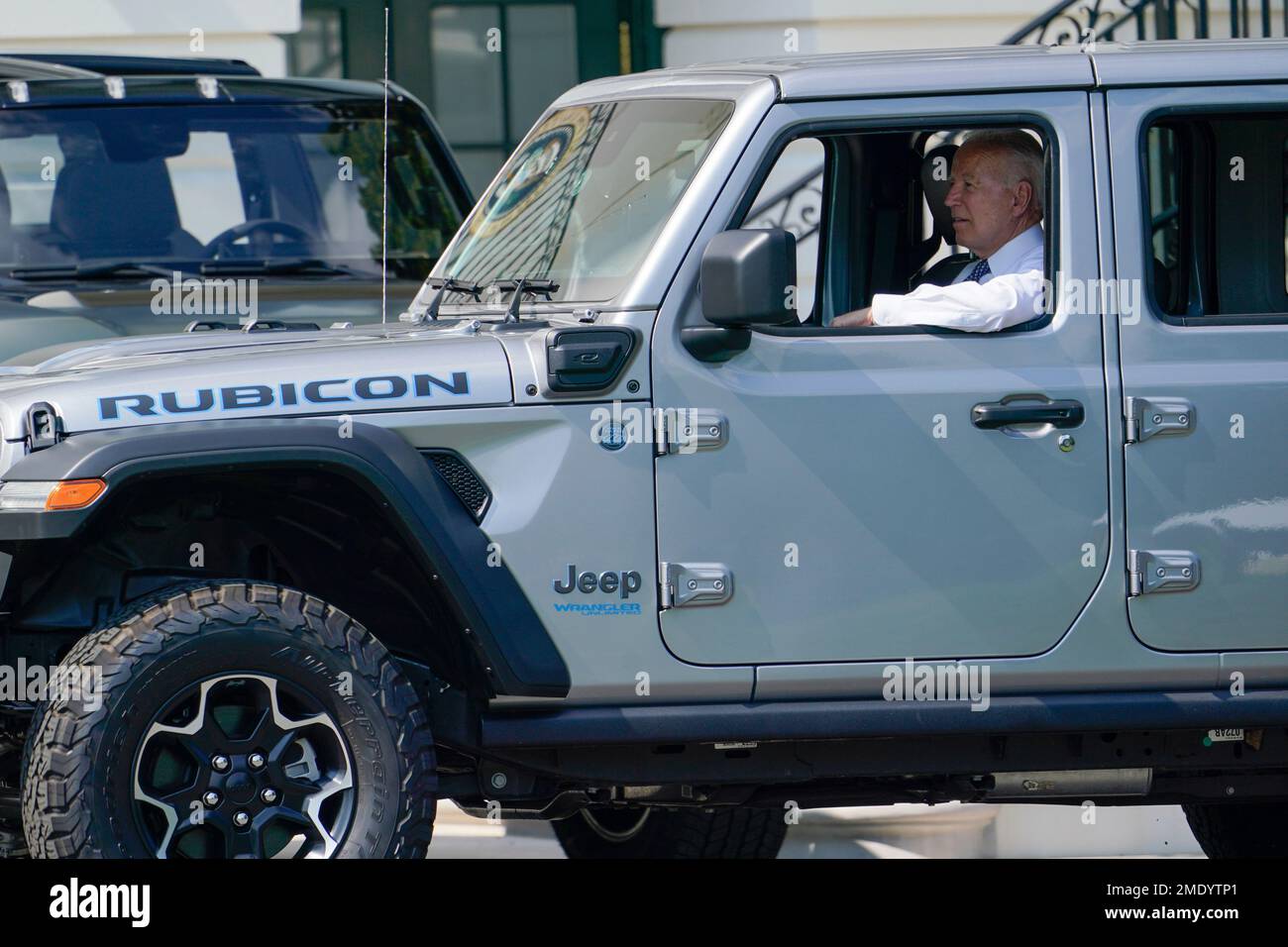 President Joe Biden drives a Jeep Wrangler 4xe Rubicon on the South ...