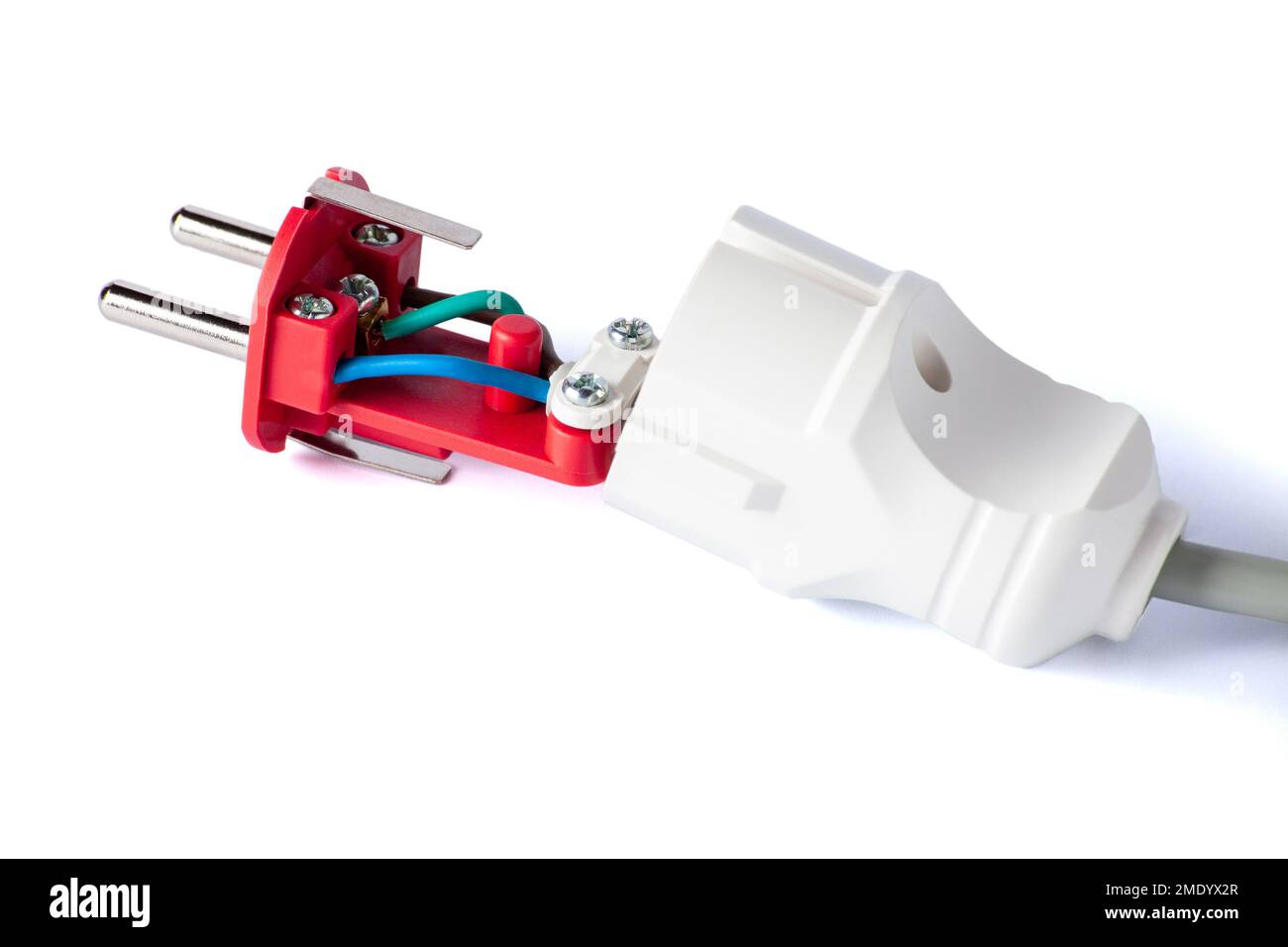 Electric plug with outlet isolated on white background. European ...