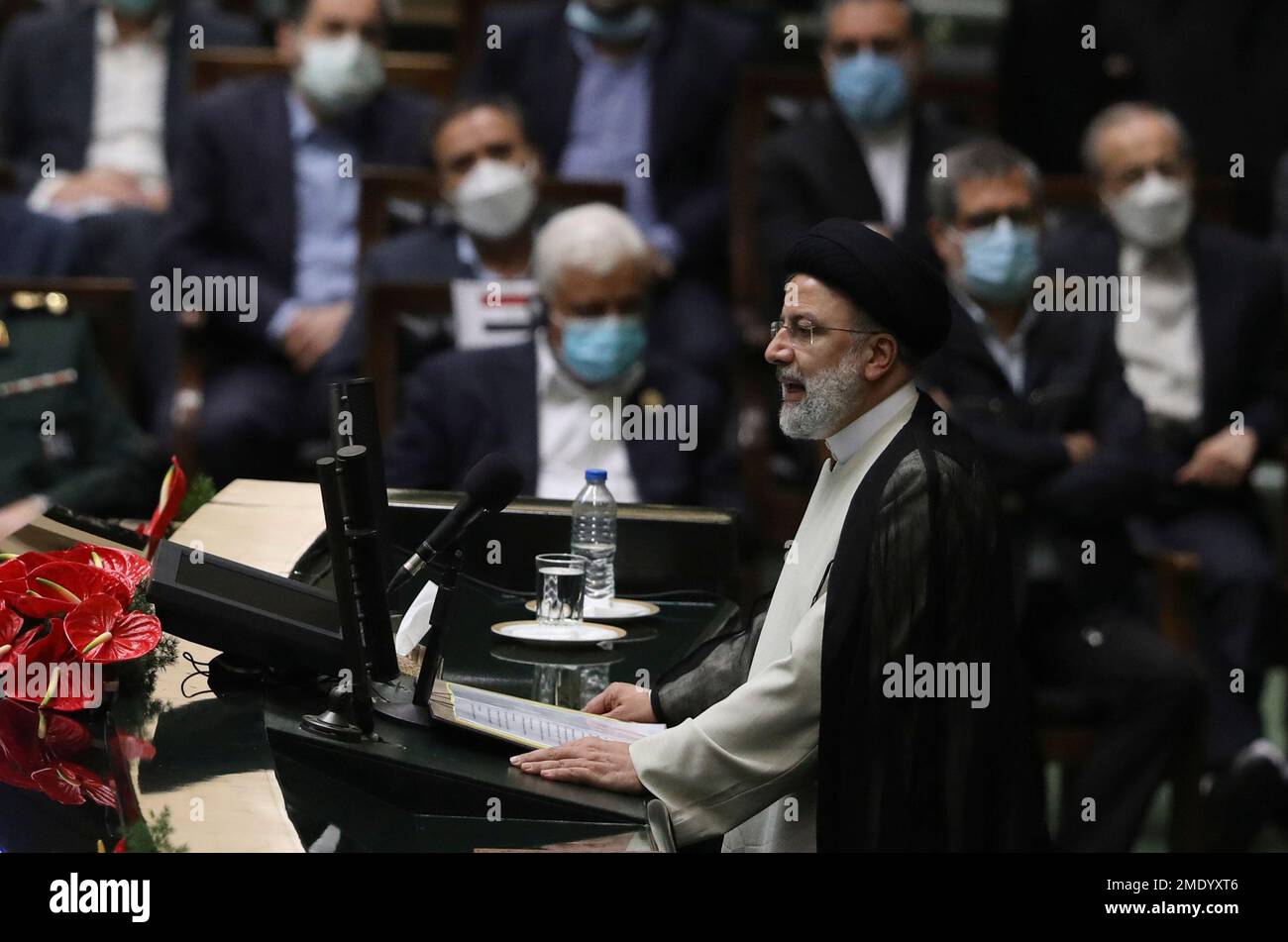 President Ebrahim Raisi delivers a speech after taking his oath as ...