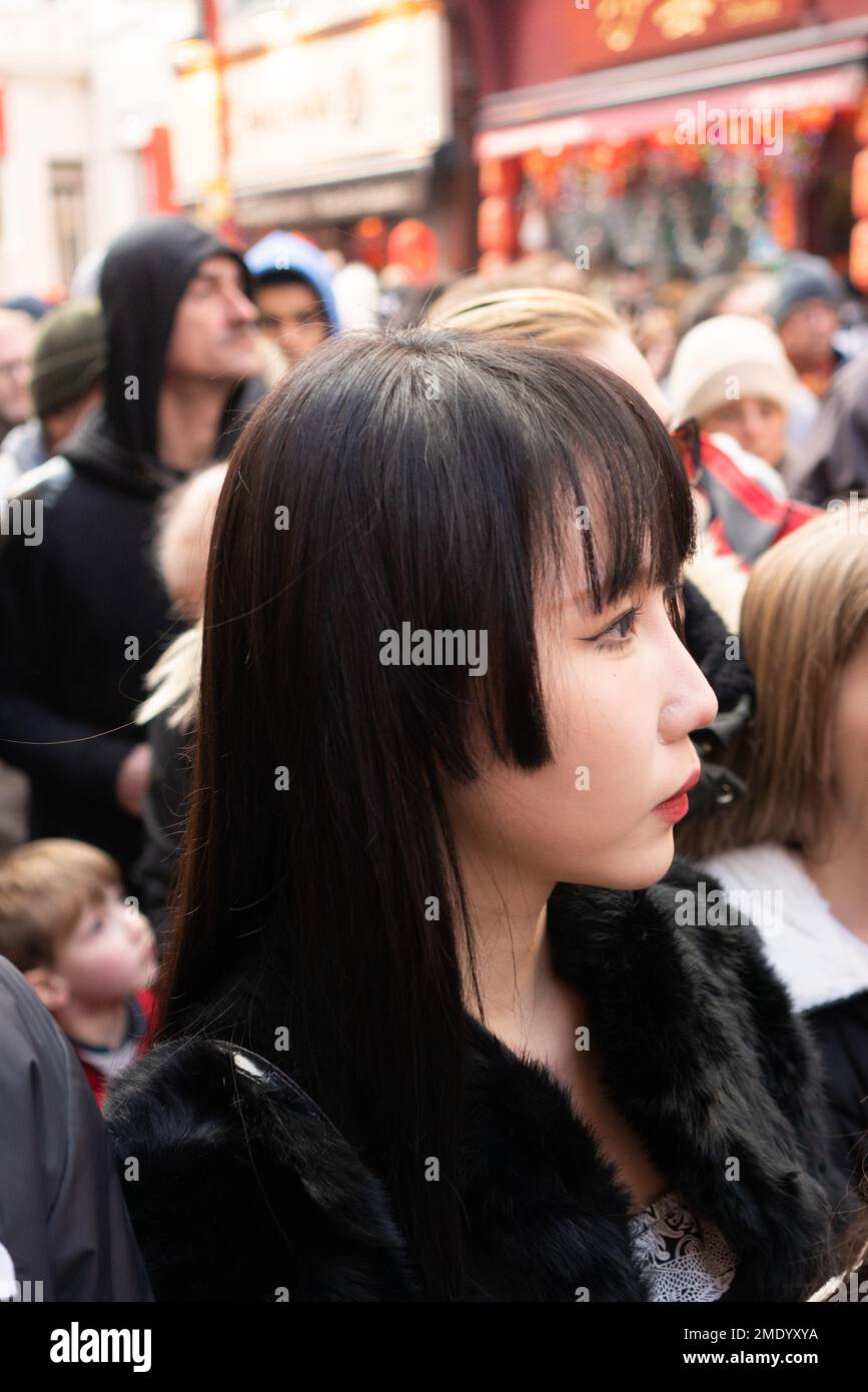 Asian female celebrating the New Year in China town in London, England ...