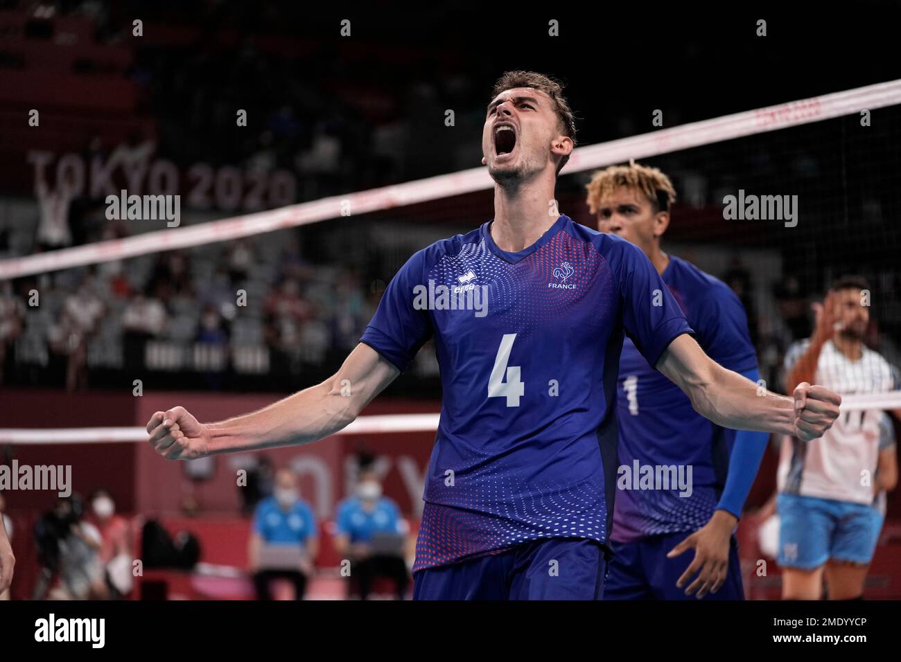 France's Jean Patry celebrates a point during a men's volleyball ...