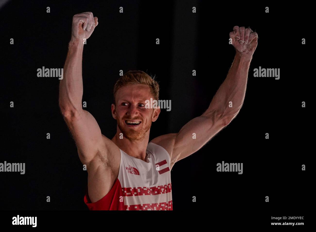 Jakob Schubert, of Austria, celebrates after winning the bronze medal ...