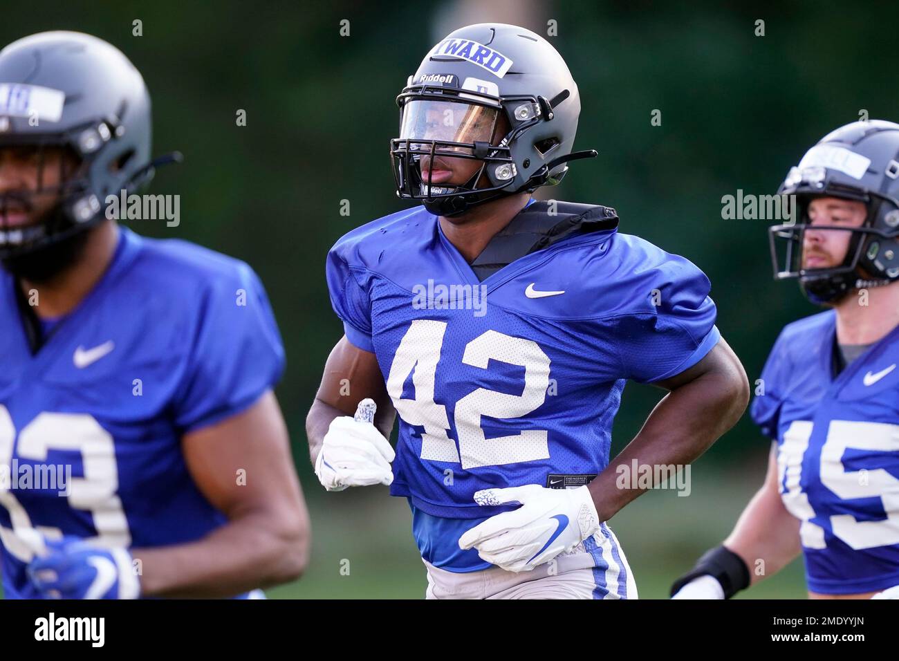 Duke linebacker Shaka Heyward (42) runs during an NCAA college football ...