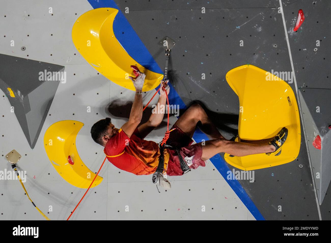 Alberto Gines Lopez, of Spain, competes during the men's sport climbing ...