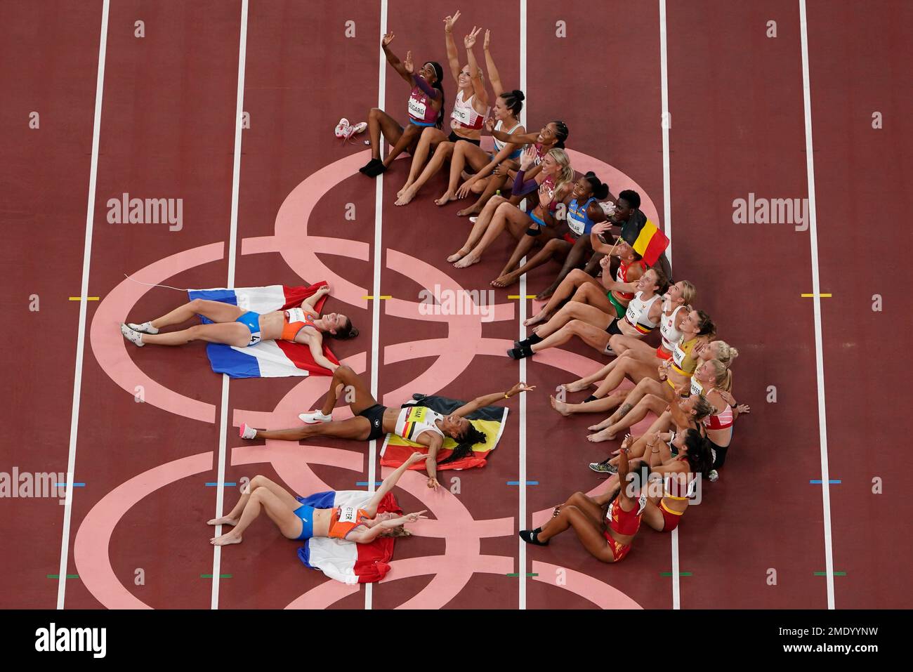 The athletes from the women's heptathlon pose for a picture on the ...