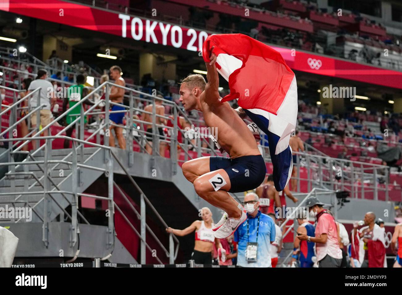 Kevin Mayer, of France, celebrates after winning the silver medal in ...