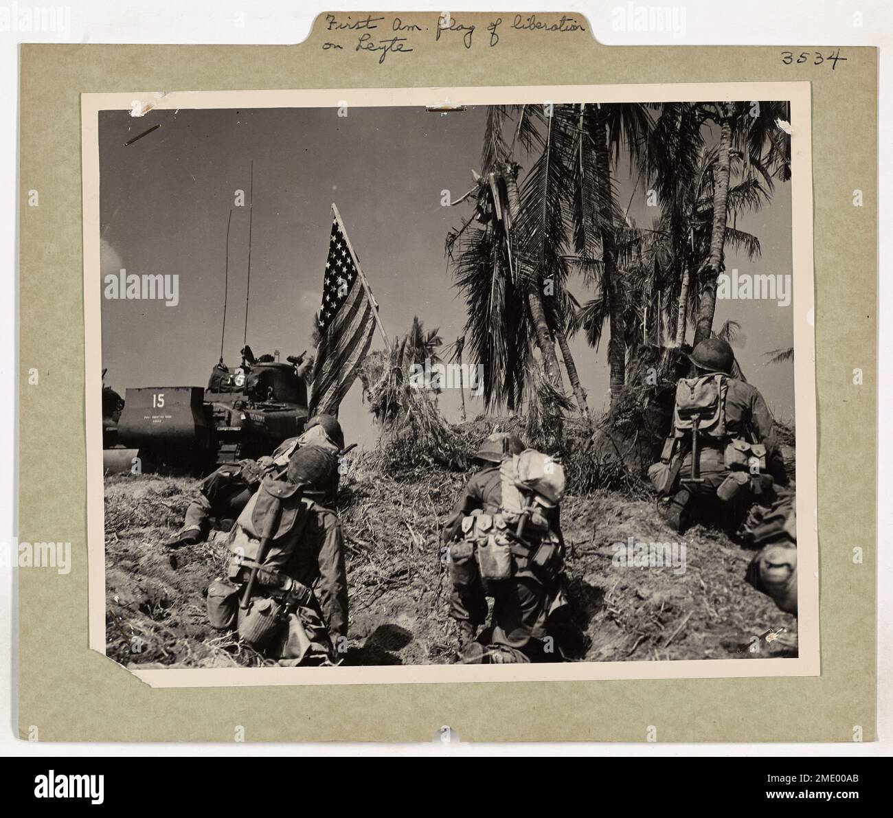 Photograph of First American Flag of Liberation Raised on Leyte at H ...