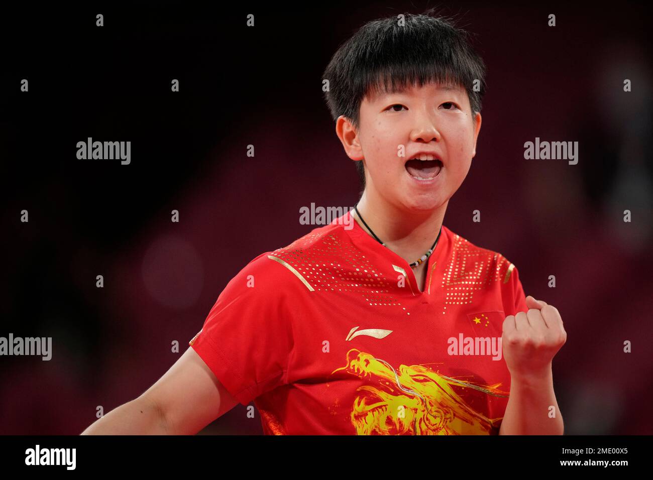 Sun Yingsha of China reacts while competing during her table tennis ...