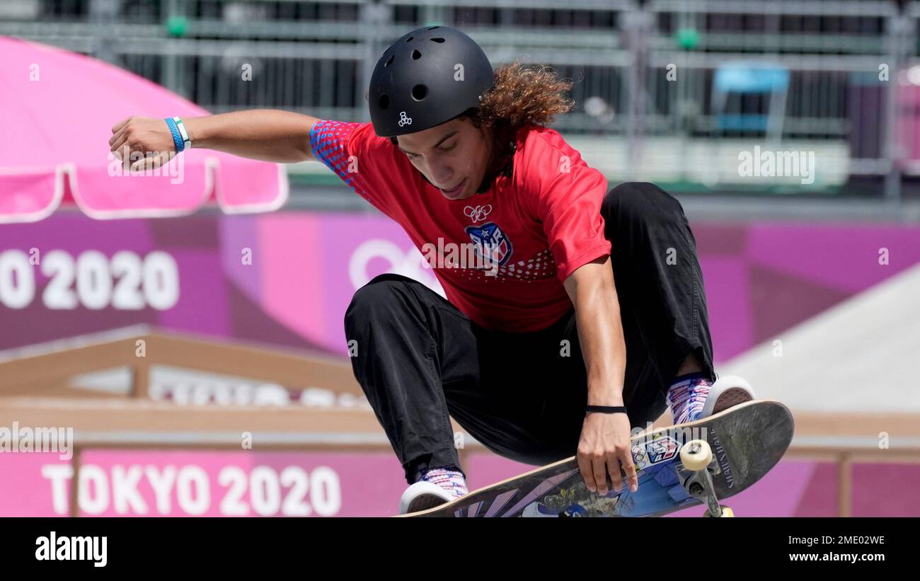 Steven Pineiro of Puerto Rico competes in the men's park skateboarding ...