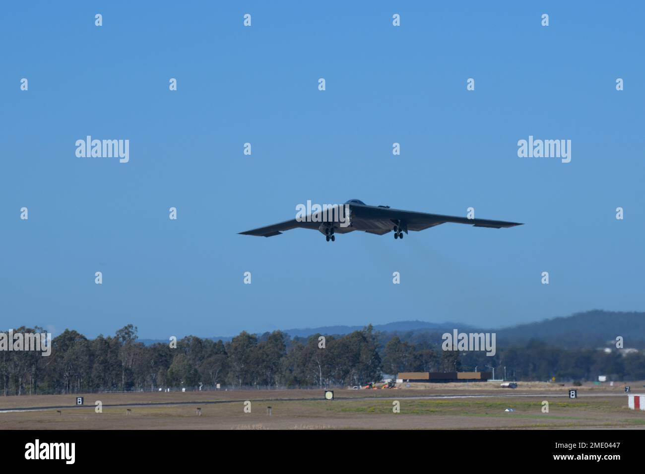 A U.S. Air Force B-2 Spirit takes off during a Bomber Task Force ...