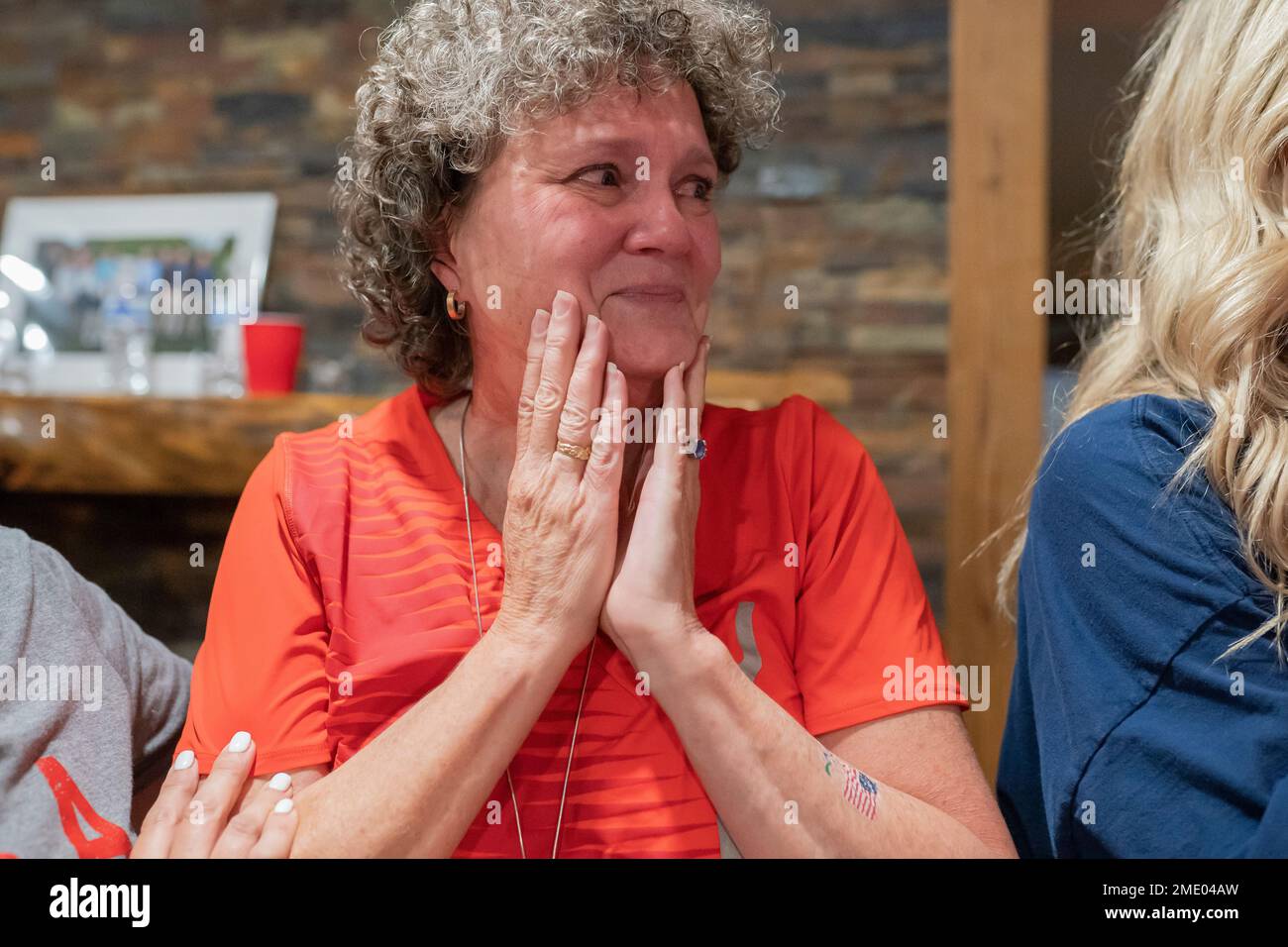 Lisa Crouser reacts Wednesday, Aug. 4, 2021, in Redmond, Ore., as her ...