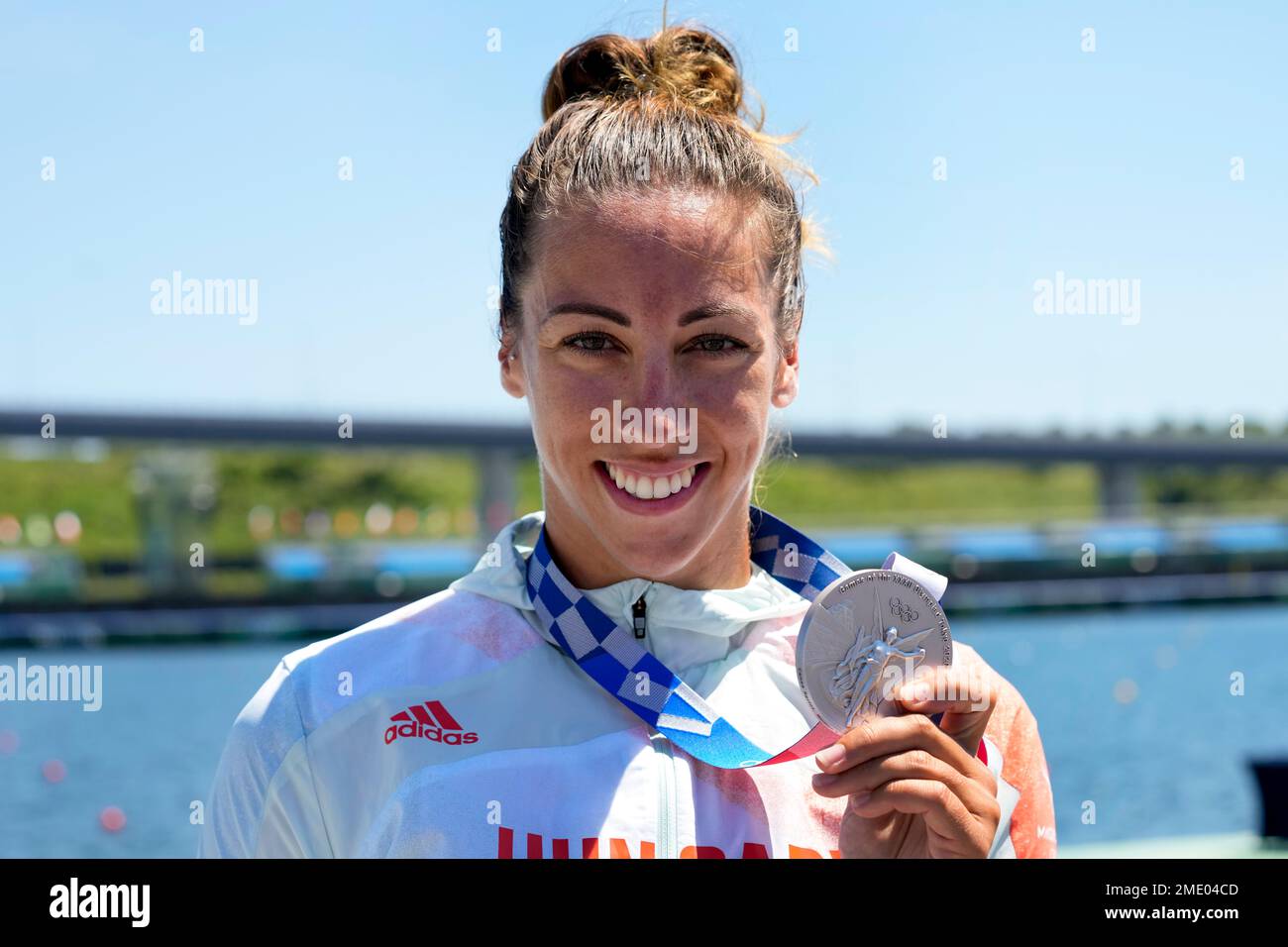 Tamara Csipes, of Team Hungary, holds up her silver medal from the ...