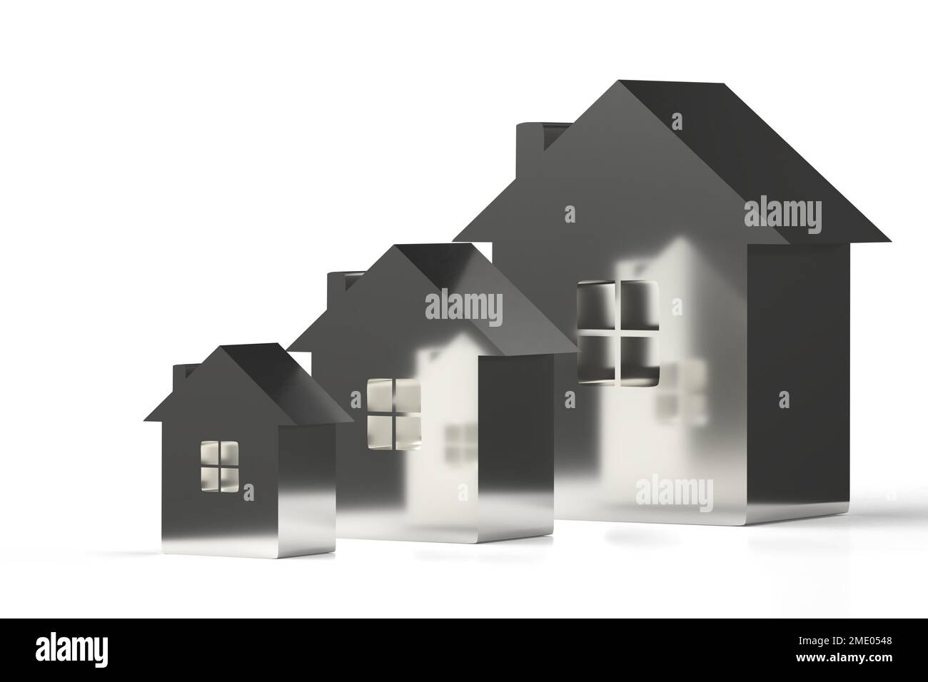 3d illustration. Three gray houses of different sizes on a white ...
