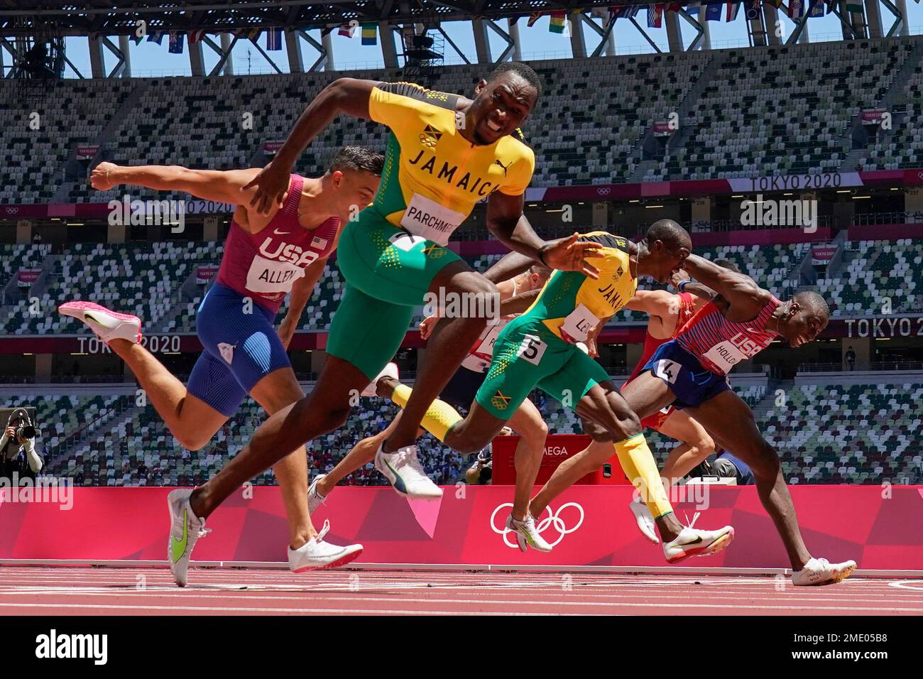 Hansle Parchment, of Jamaica, wins the men's 110-meter hurdles final ...
