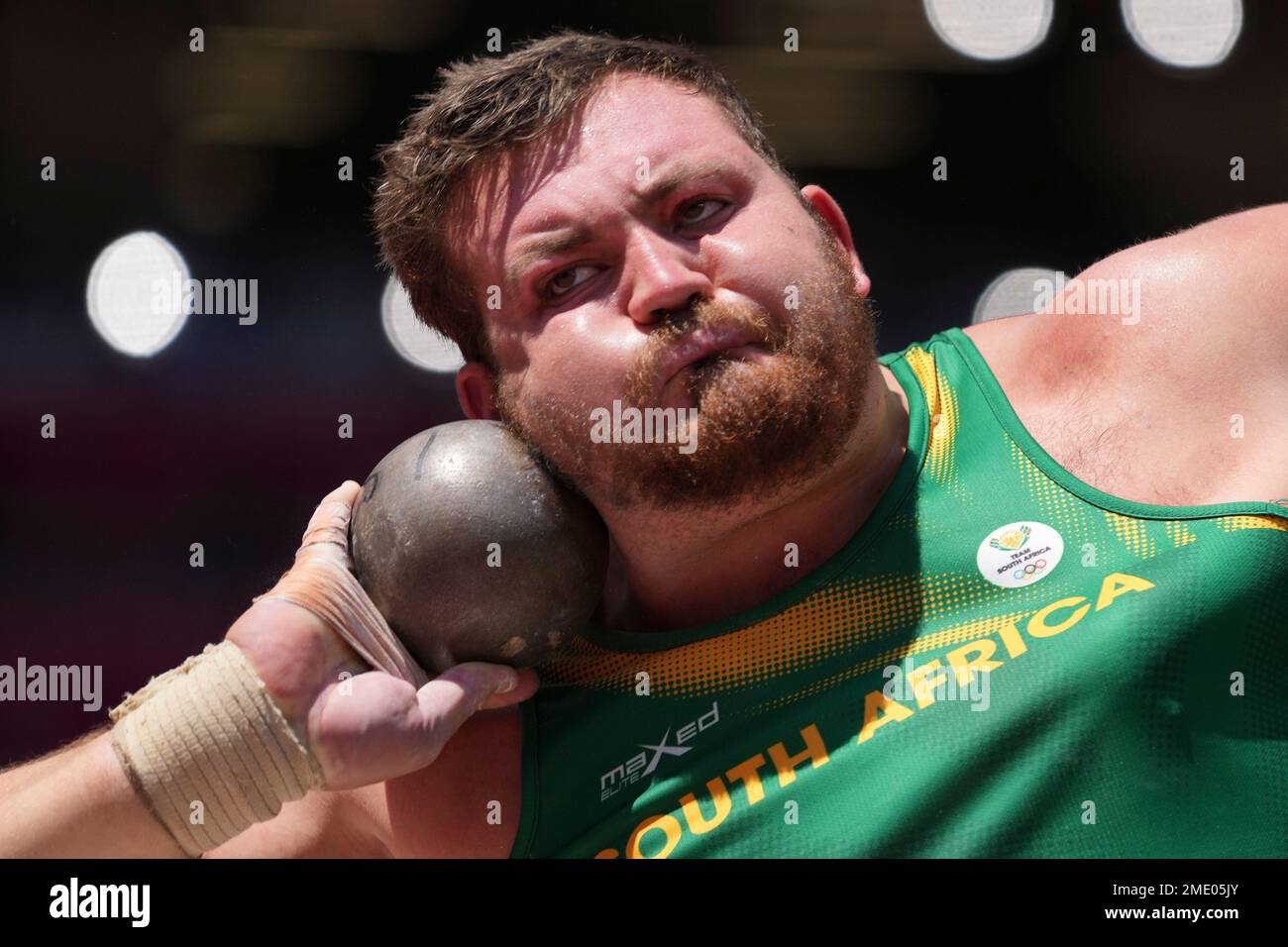 Kyle Blignaut, of South Africa, competes in the final of the men's shot ...