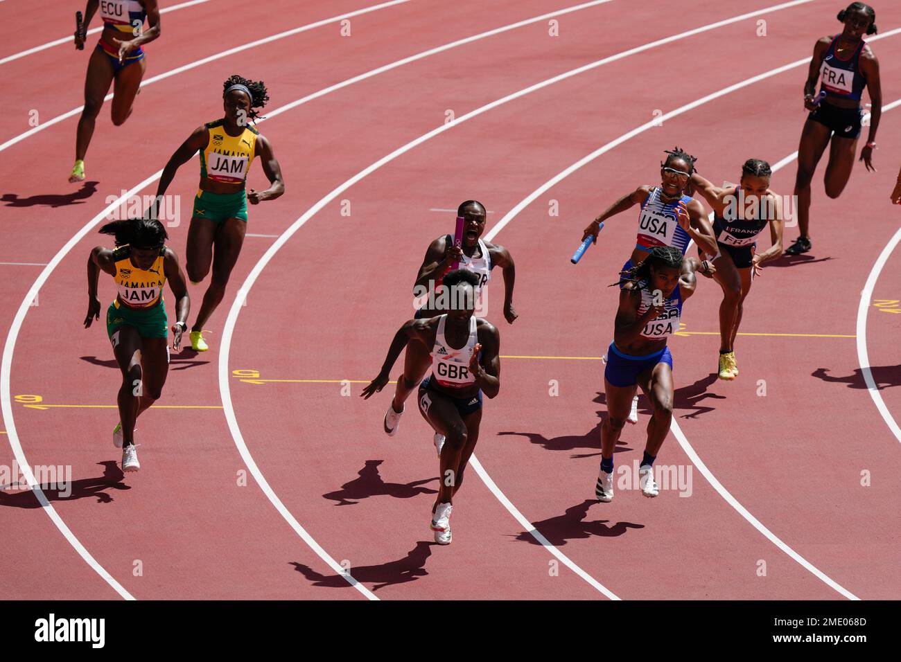 The team from Britain wins a heat in of the women's 4 x 100-meter relay ...