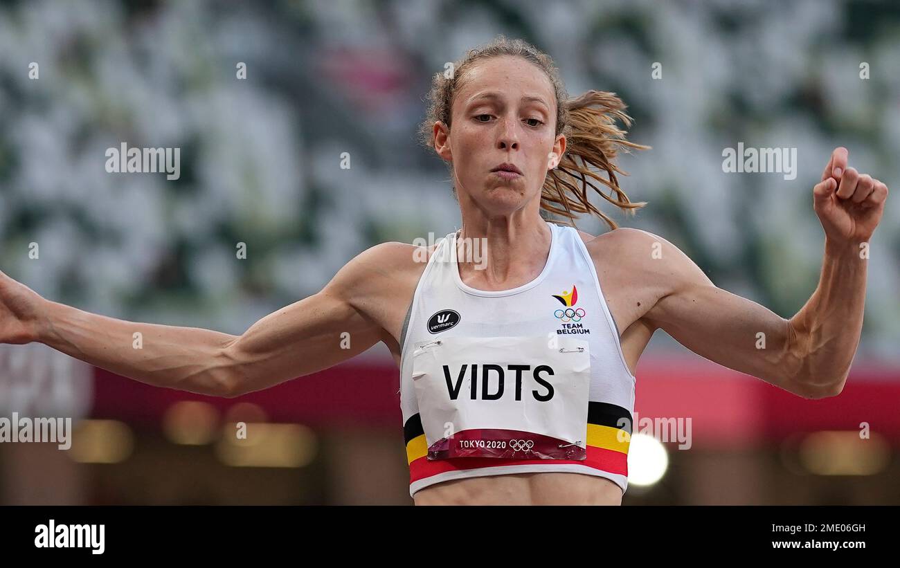 Noor Vidts, of Belgium, competes in the heptathlon long jump at the ...