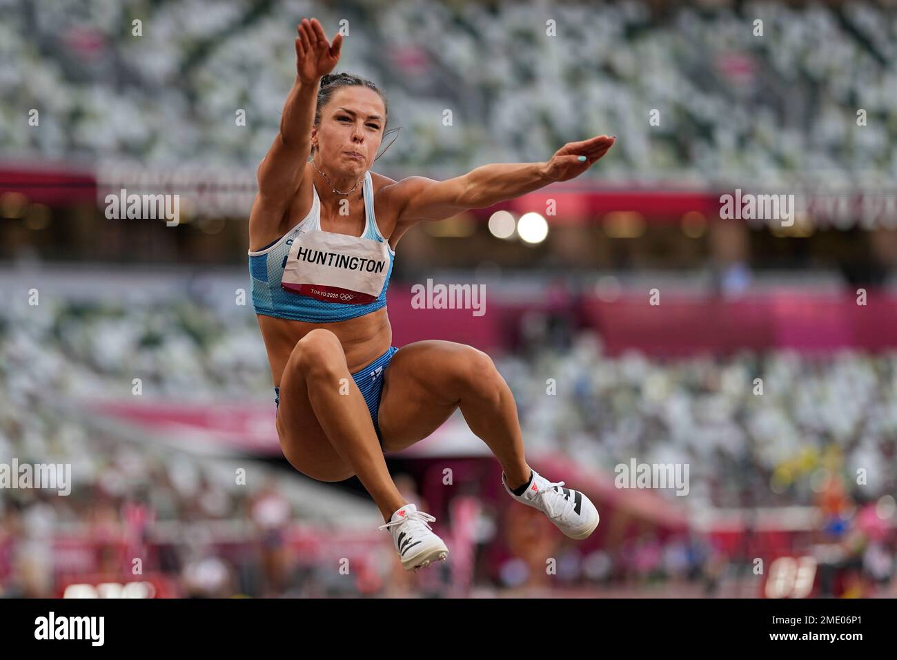 Maria Huntington, of Finland, competes in the heptathlon long jump at ...