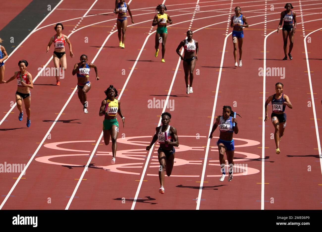 Daryll Neita, of Britain, center, anchors the team to a win in a ...