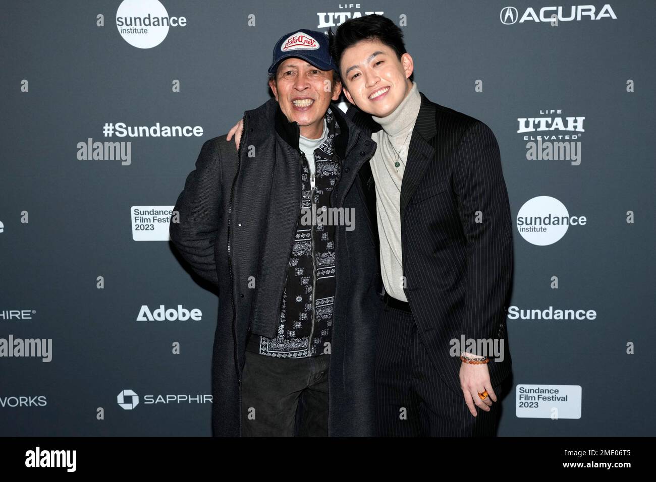 Yayu A.W. Unru, left, and Rich Brian attend the premiere of "Jamojaya ...