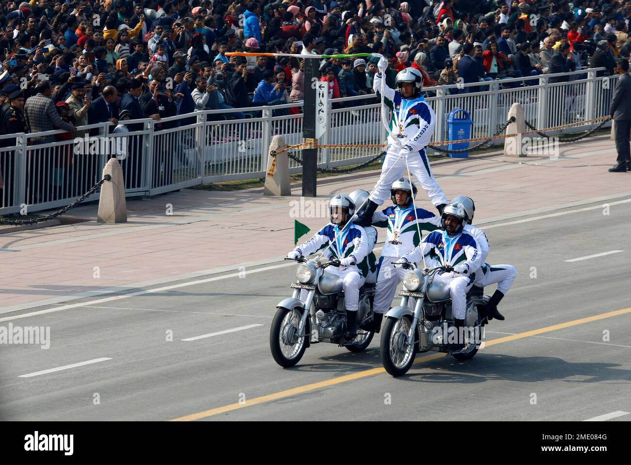 New Delhi, India. 23rd Jan, 2023. ITBP motorcycle daredevil team ...