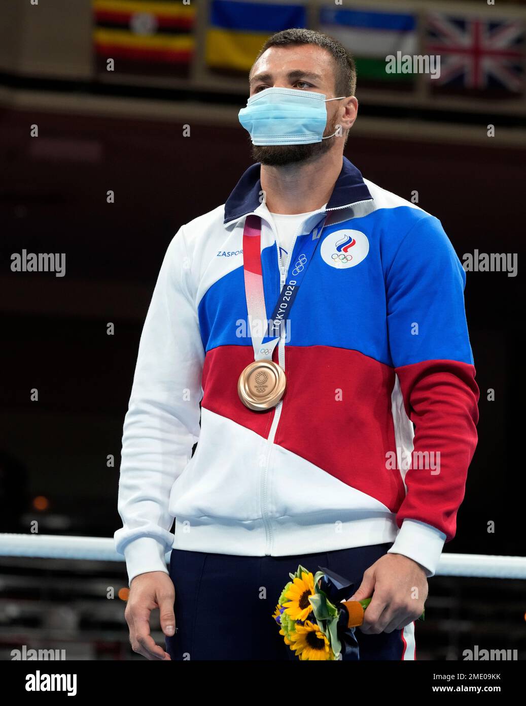 Bronze medalist Imam Khataev of Russian Olympic Committee, stand for ...
