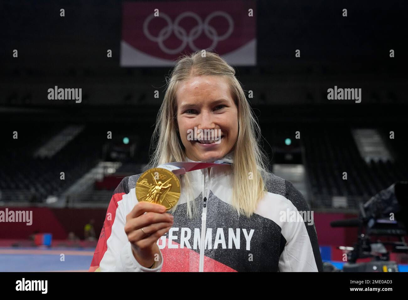 Gold medalist, Germany's Aline Rotter Focken celebrates during the ...