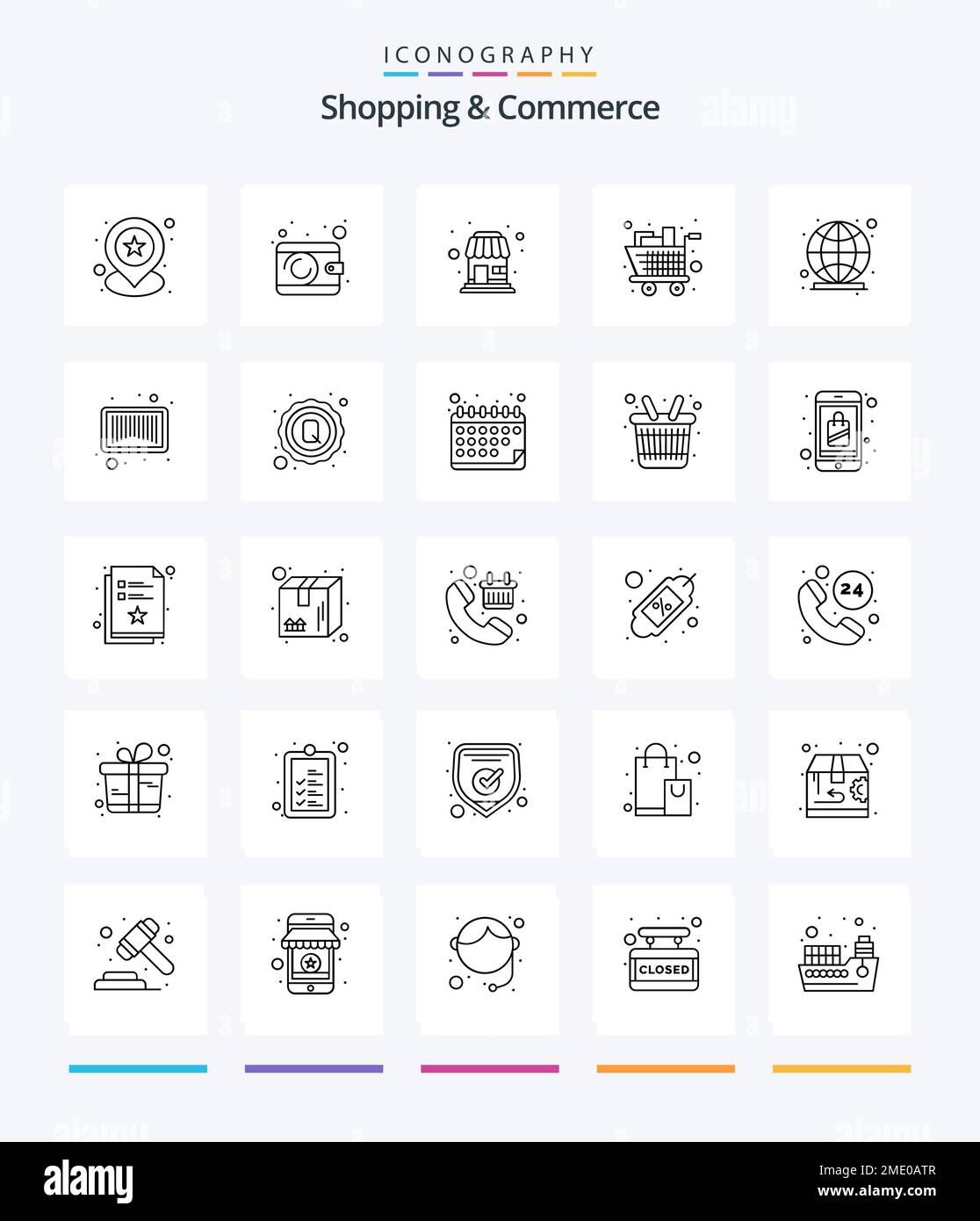Creative Shopping And Commerce 25 OutLine icon pack Such As globe. cart ...