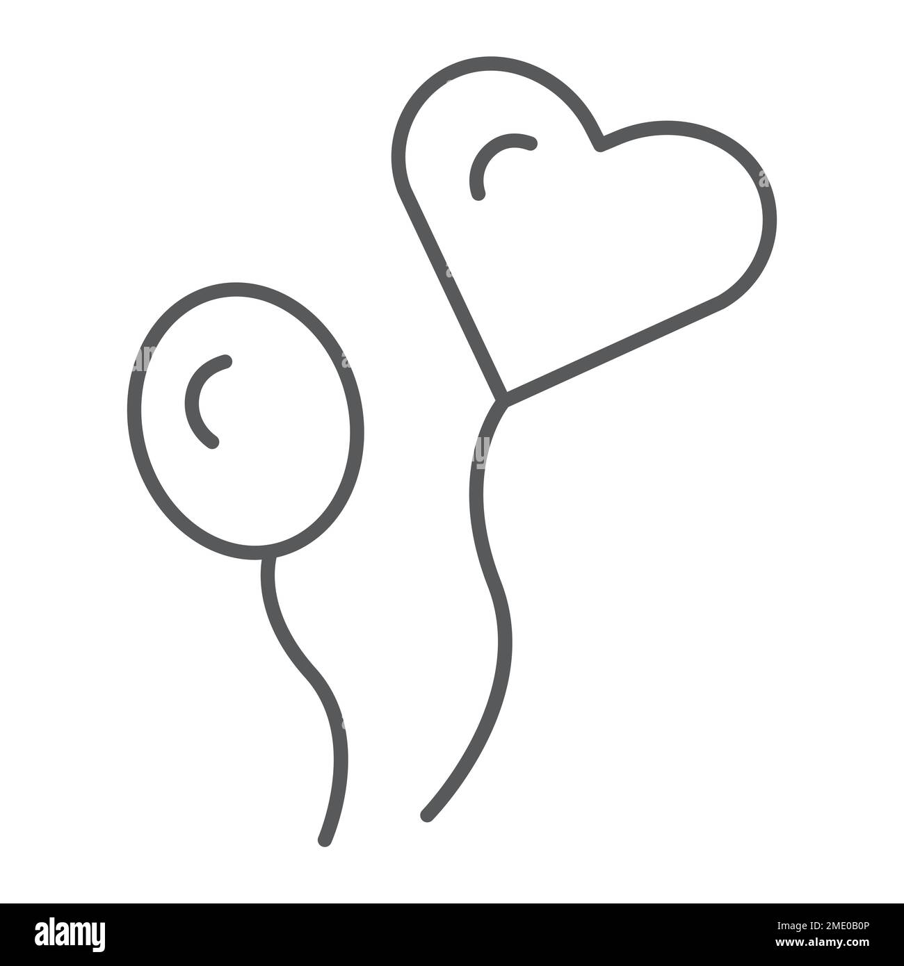 Party balloons thin line icon, romance and love, heart balloon sign ...