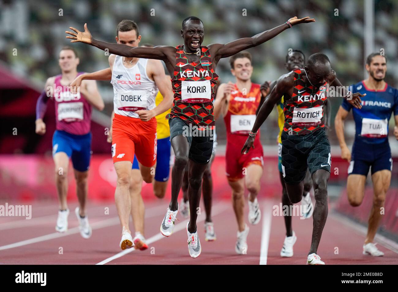 Emmanuel Korir, of Kenya, wins the men's 800-meter final at the 2020 ...