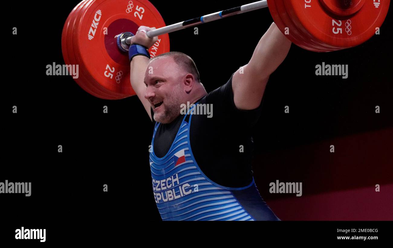 Jiri Orsag of Czech Republic competes in the men's +109kg weightlifting ...